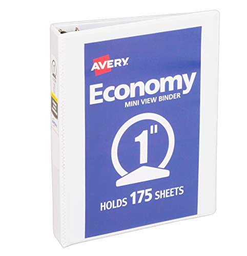 Avery Mini Economy View Binder with 1 Inch Round Ring, 5.5 x 8.5 inches, White, 1 Binder (5806) & Style Edge Insertable Plastic Dividers, 5.5 x 8.5 Inches, 5-Tab Set, 1 Set (11118)