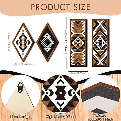 Tatuo 6 Pcs Farmhouse Home Wall Decor Western Snake Wall Decor Witchy Wooden Decor Witchy Wall Decor Altar Decor for Bedroom Living Room Bathroom Apartment (Rhombus, Rectangular Geometric)