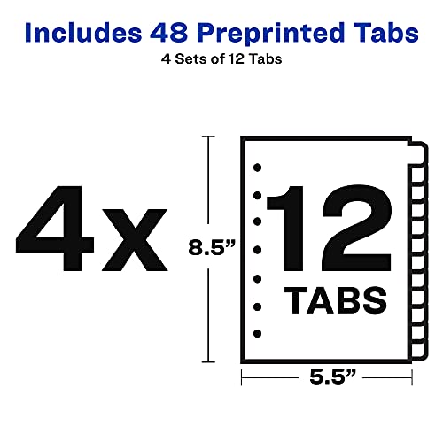 Avery A-Z Dividers, 12-Tab Sets, 8-1/2" x 5-1/2", 4 Binder Divider Sets (43131)