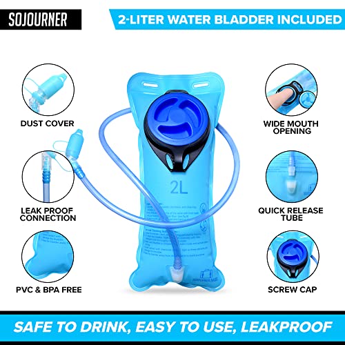 SOJOURNER Rave Hydration Pack Backpack - 2L Water Bladder Included for Festivals, Raves, Hiking, Biking, Climbing, Running and More (Medium) (Holographic - Pink)