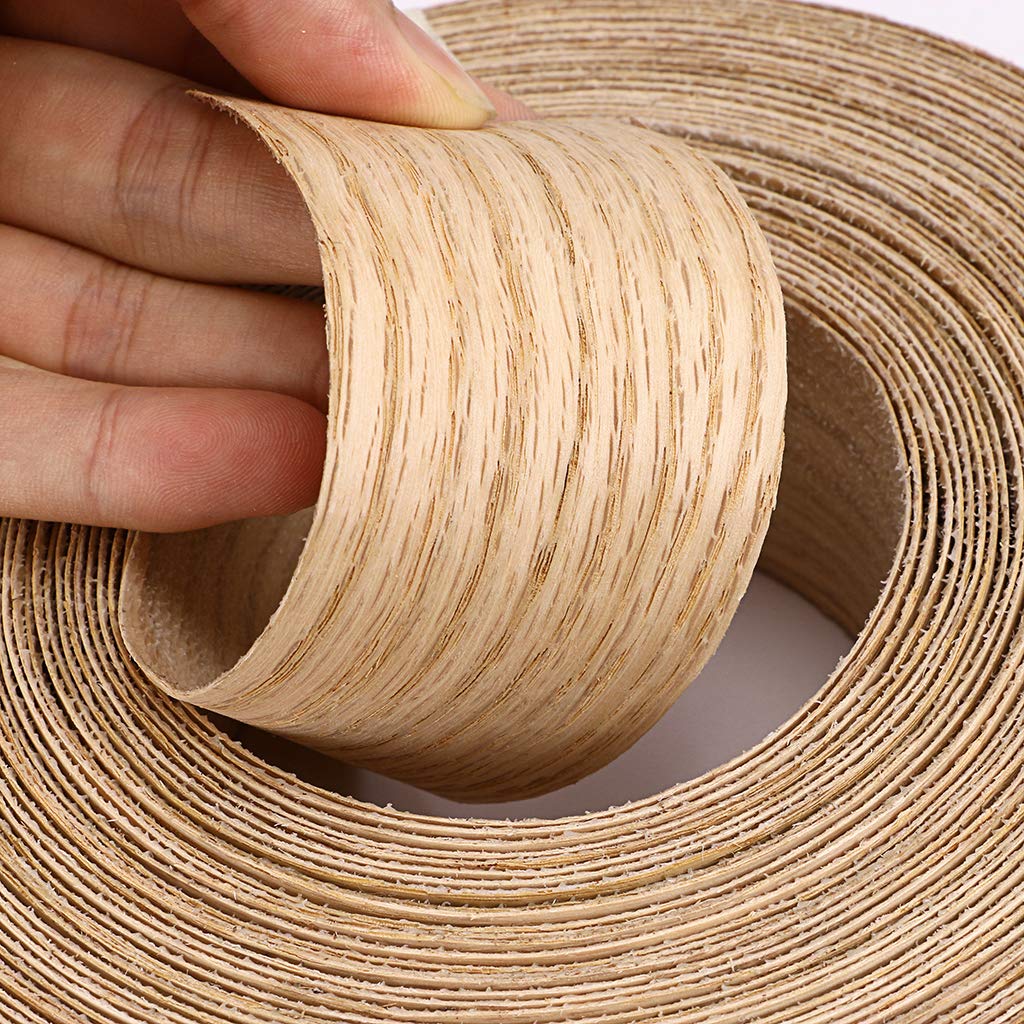 Skelang Red Oak Wood Veneer Edge Banding Preglued Iron-On with Hot Melt Adhesive Edgebanding Flexible Wood Tape (2" x 50')
