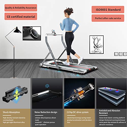 RHYTHM FUN Treadmill 2-in-1 Folding Treadmill Under Desk Walking Treadmill with Foldable Handrail Wide Tread Belt Super Slim Mini Quiet Home Treadmill with Smart Remote Control and Workout App(Sliver)