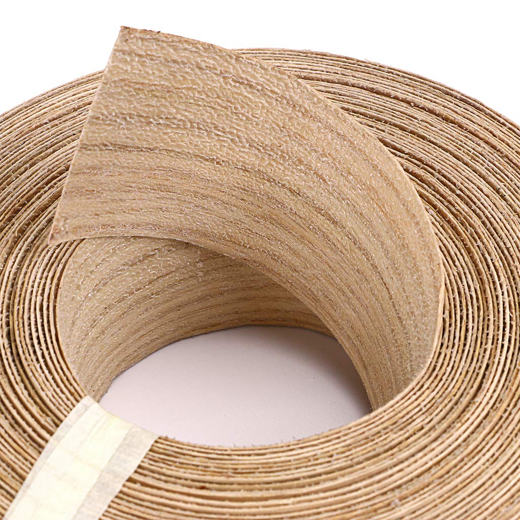 Skelang Red Oak Wood Veneer Edge Banding Preglued Iron-On with Hot Melt Adhesive Edgebanding Flexible Wood Tape (2" x 50')