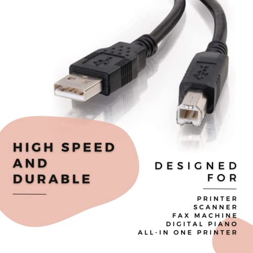 15ft DIGITMON Black A-Male to B-Male USB 2.0 High Speed Printer Cable for Brother DCP-L2550DW Monochrome Laser All-in-One Printer