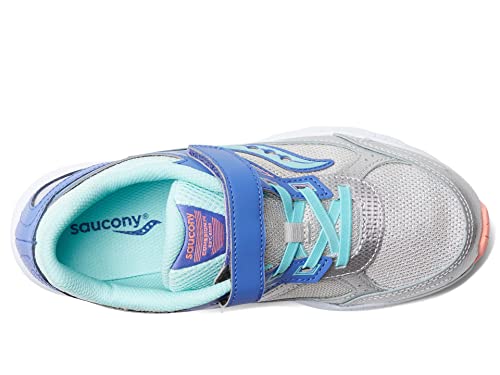 Saucony Cohesion 14 Alternative Closure Running Shoe, Silver/Periwinkle/Turq, 2 US Unisex Big Kid