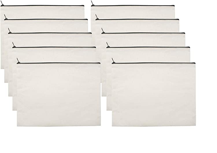 10 PCS White Canvas Makeup Cosmetic Bag - Pouch Zipper Bag Organizer DIY Craft Bag (10)