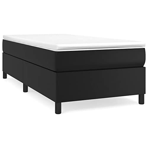 vidaXL Box Spring Bed Frame Home Indoor Bed Accessory Bedroom Upholstered Single Bed Base Furniture Black 39.4"x74.8" Twin Faux Leather