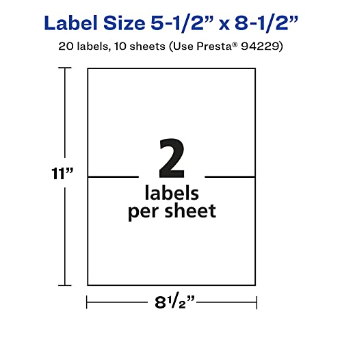 Avery Glossy White Rectangle Labels, 5.5" x 8.5", 20 Glossy White Labels, Permanent Label Adhesive, Laser/Inkjet Printable Labels