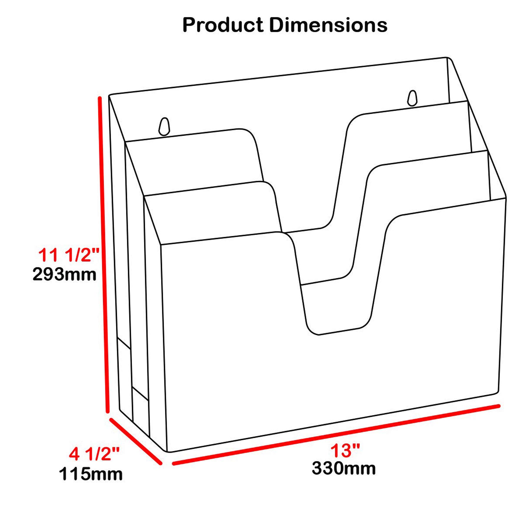 Acrimet Horizontal Triple File Folder Holder Organizer (Solid Red Color)