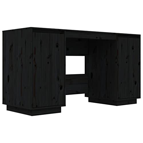 vidaXL Solid Wood Pine Desk Home Indoor Bedroom Office Work Station Storage Wooden Standing Writing Computer Study Working Desk Furniture Black