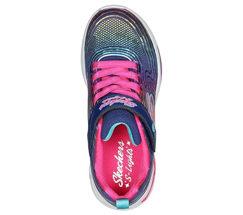 Skechers Kids Wavy Beams Sneaker, Navy/Multi, 2 US Unisex Little Kid