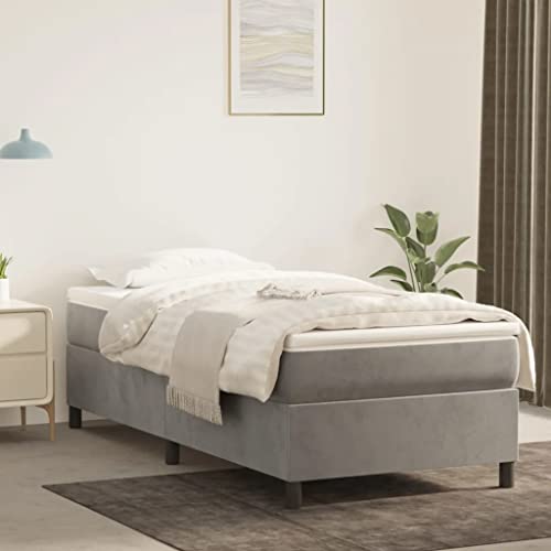 vidaXL Box Spring Bed with Mattress Home Bedroom Mattress Pad Single Bed Frame Base Foam Topper Furniture Light Gray 39.4"x74.8" Twin Velvet