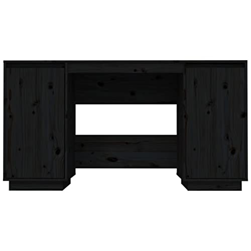vidaXL Solid Wood Pine Desk Home Indoor Bedroom Office Work Station Storage Wooden Standing Writing Computer Study Working Desk Furniture Black