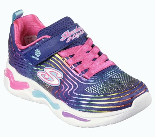 Skechers Kids Wavy Beams Sneaker, Navy/Multi, 2 US Unisex Little Kid