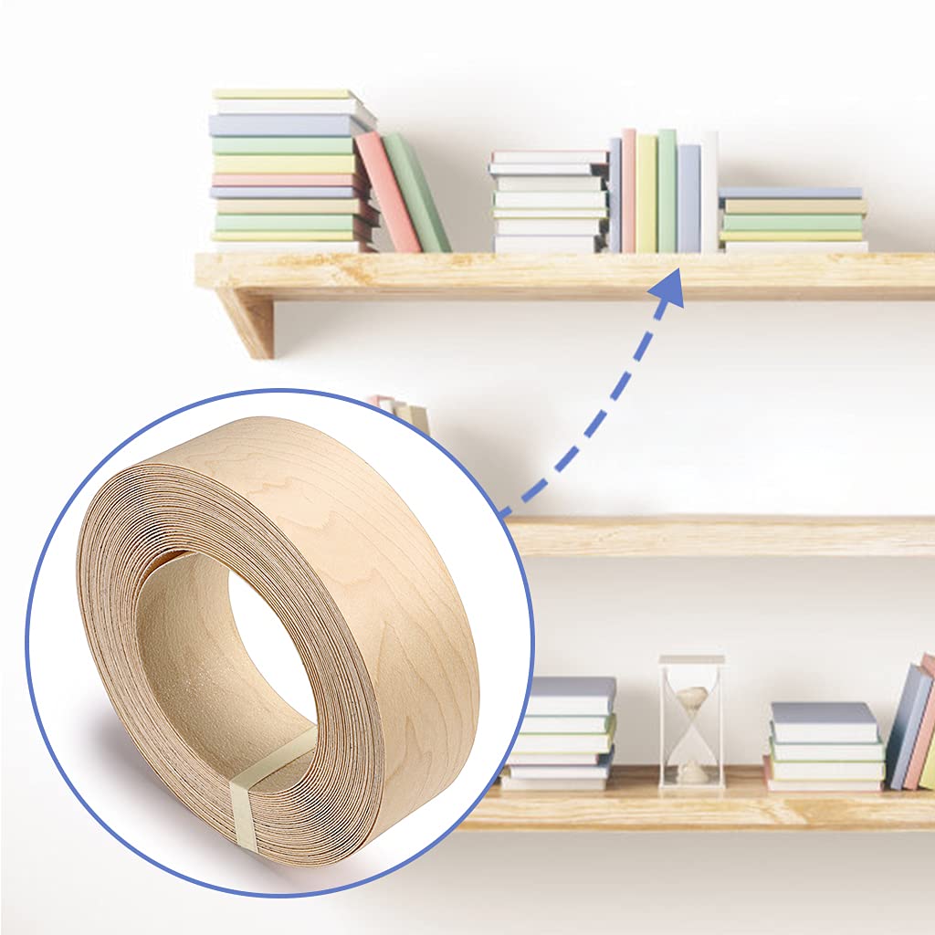 MOLIGOU Maple Wood Veneer Roll, 2”×50’ Plywood Edge Banding Strips, Flexible Veneer Edging with Adhesive Back