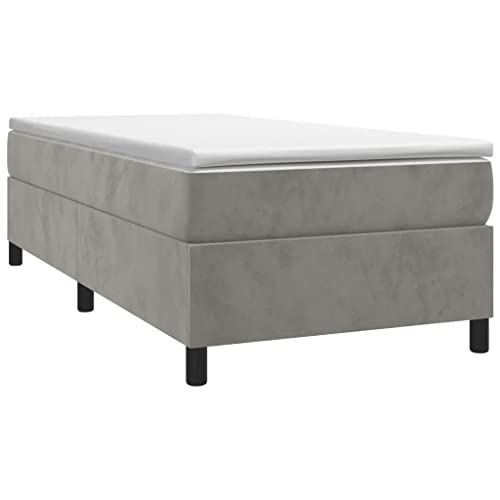vidaXL Box Spring Bed with Mattress Home Bedroom Mattress Pad Single Bed Frame Base Foam Topper Furniture Light Gray 39.4"x74.8" Twin Velvet
