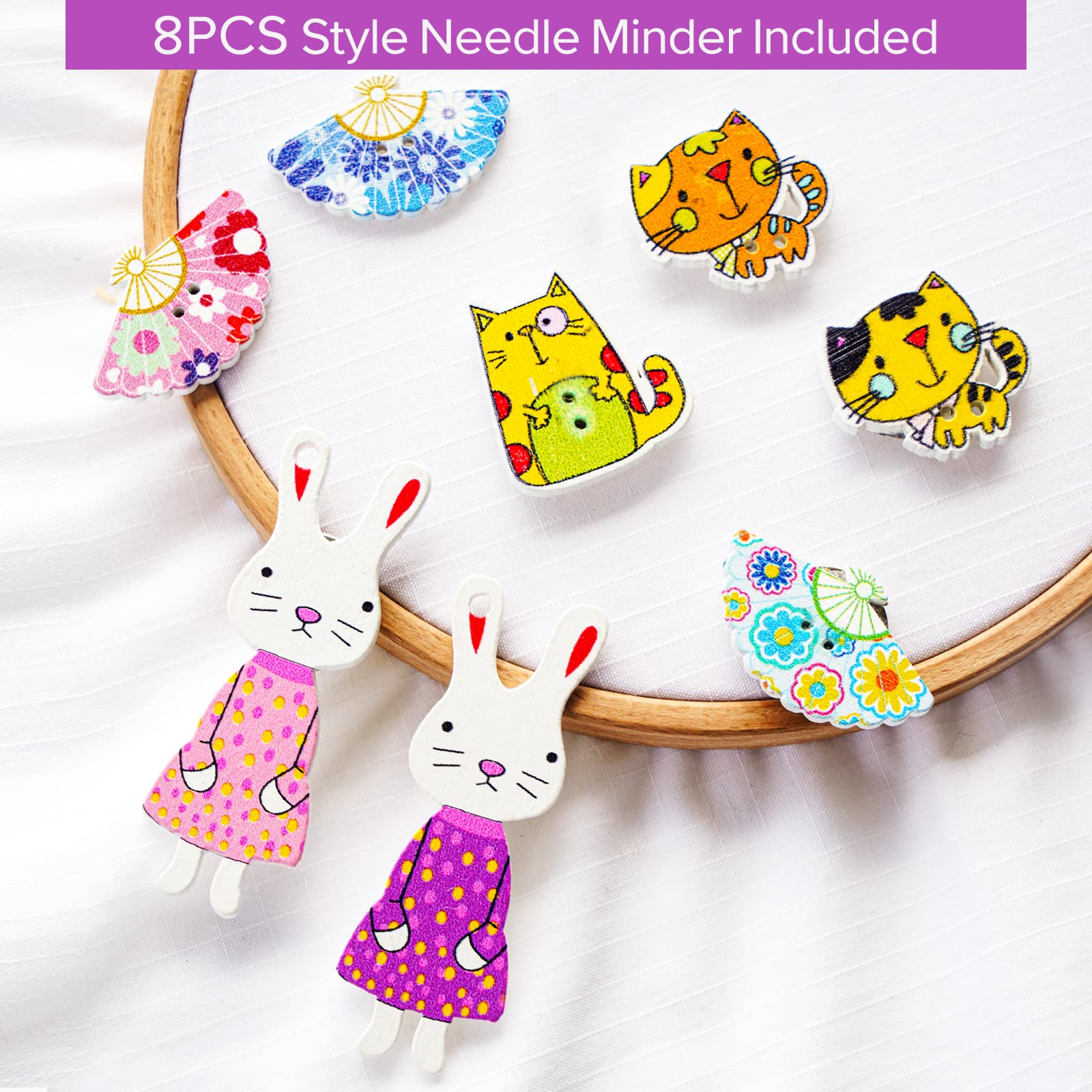 8pcs Needle Minder for Cross Stitch,Sewing Magnetic Needle Keeper,Cute Cat&Rabbit Cartoon Pin,Needle Holder for Embroidery,Needlework Storage Accessory, Gift for Cross Stitch Lover(3-Needle)