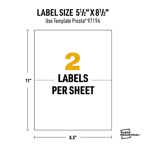 Avery UltraDuty GHS Labels, Waterproof, 5.5 X 8.5 Inch Rectangle Printable Labels, Pack of 500 White Labels for Use with Laser Printers