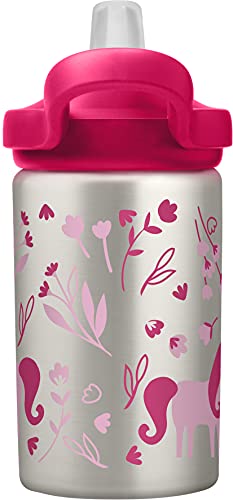 CamelBak Eddy+ Kids Water Bottle, Stainless Steel with Straw Cap, 14 oz, Unicorn & Blooms - Spill-Proof When Open, Leak-Proof When Closed, Model Number: 2305104040