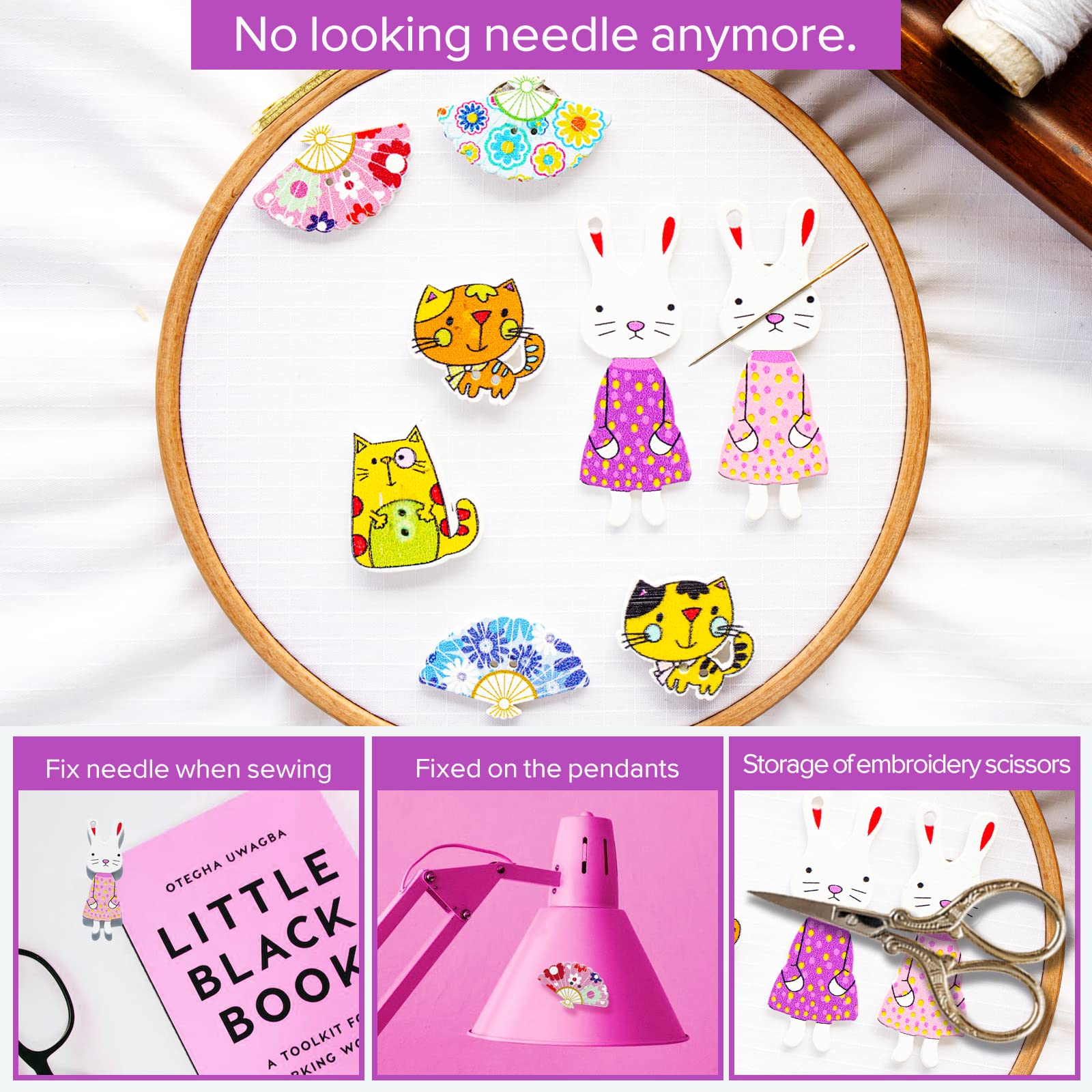 8pcs Needle Minder for Cross Stitch,Sewing Magnetic Needle Keeper,Cute Cat&Rabbit Cartoon Pin,Needle Holder for Embroidery,Needlework Storage Accessory, Gift for Cross Stitch Lover(3-Needle)
