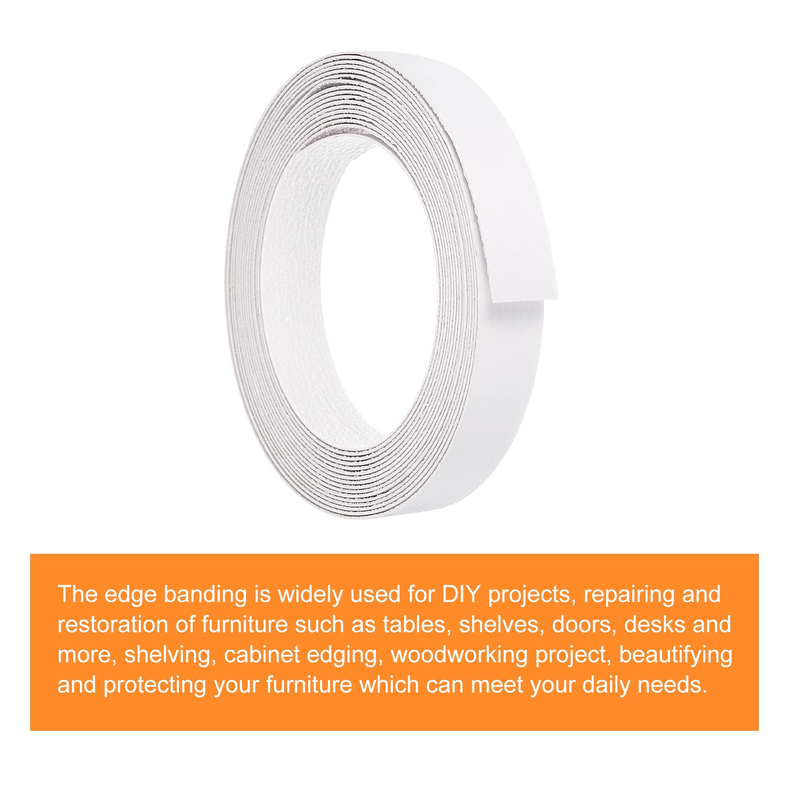 uxcell Edge Banding, 1-1/8 inch x 24.6ft Pre-Glued White Embossed Veneer Edging Iron-on Flexible Edge Banding for Cabinet Repair Furniture Restoration