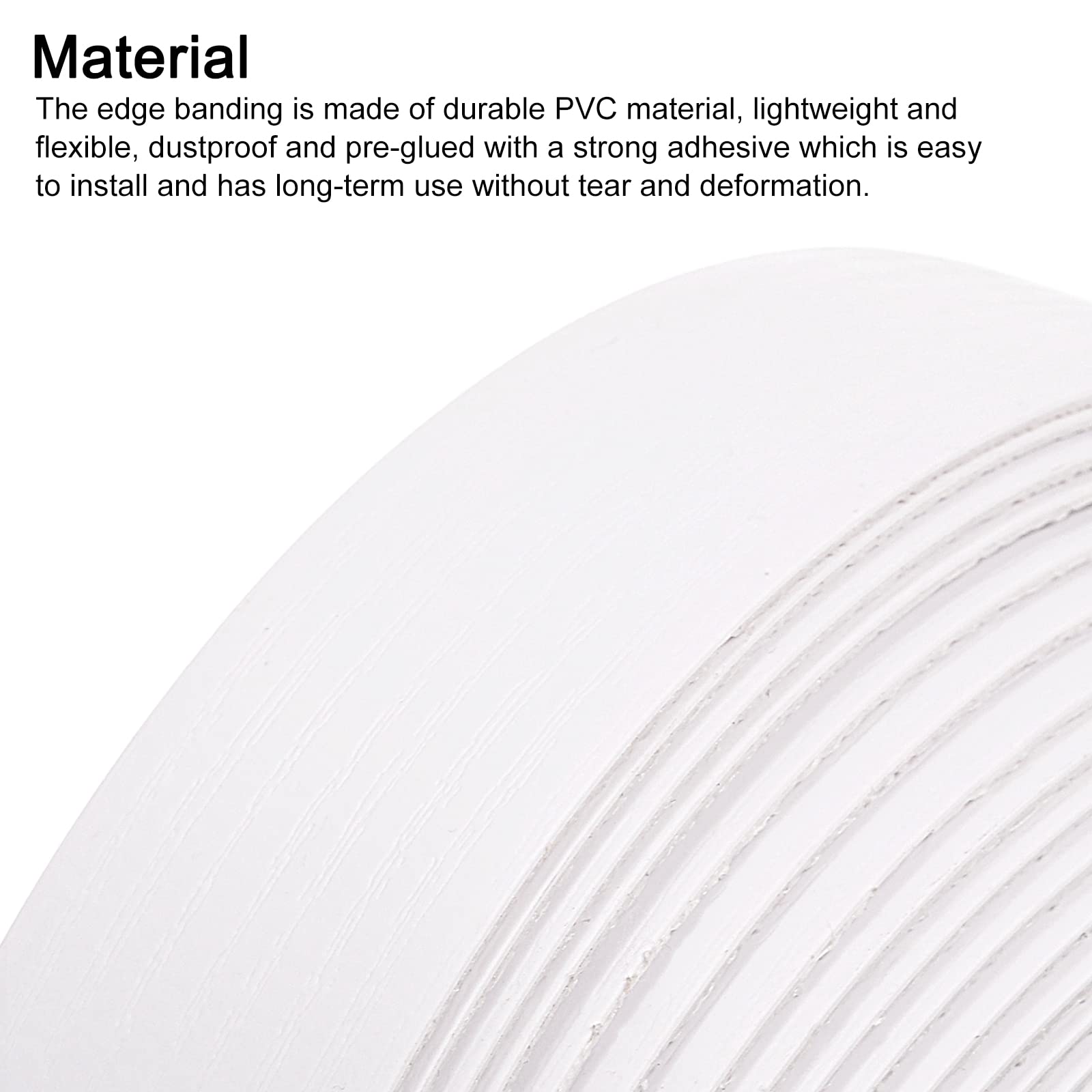 uxcell Edge Banding, 1-1/8 inch x 24.6ft Pre-Glued White Embossed Veneer Edging Iron-on Flexible Edge Banding for Cabinet Repair Furniture Restoration