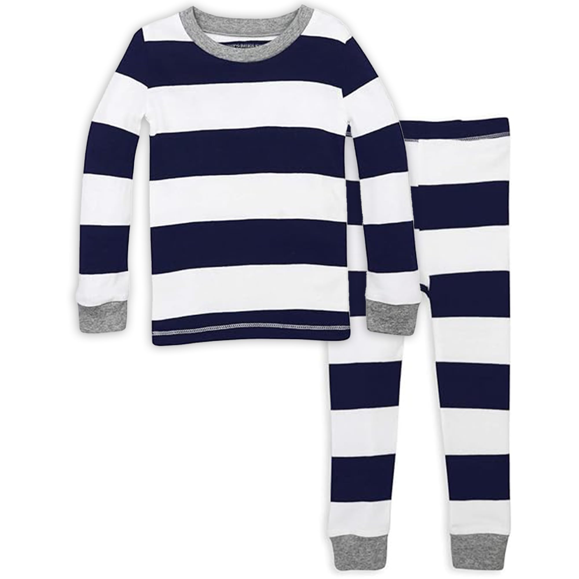 Burt's Bees Baby baby boys Pajamas, Tee Pant 2-piece Pj Set, 100% Organic Cotton and Toddler Pajama Bottoms, Midnight Rugby Stripe, 4T US