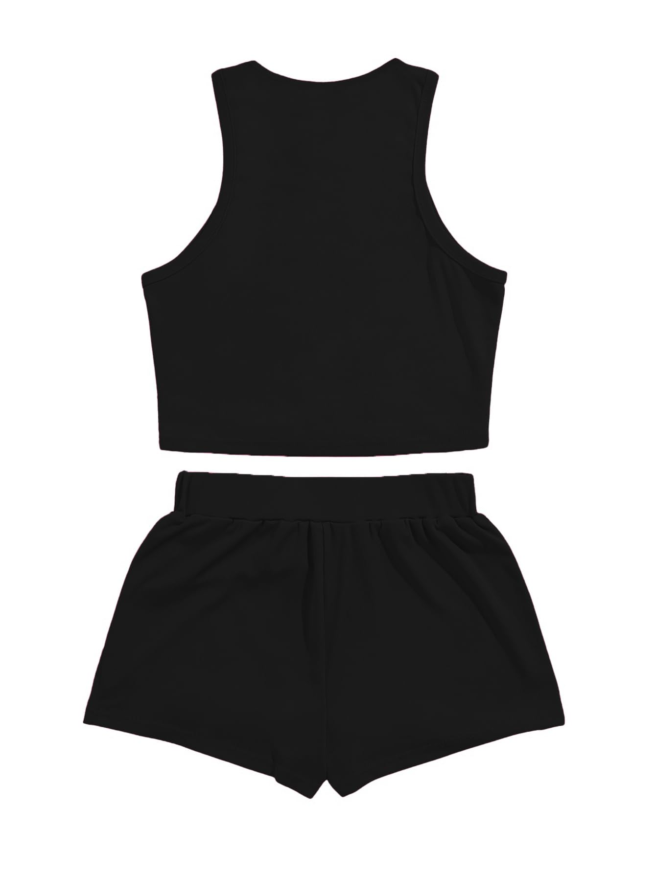 Verdusa Women's 2 Piece Outfit Sleeveless Crop Tank Top and Shorts Tracksuit Set Black XL