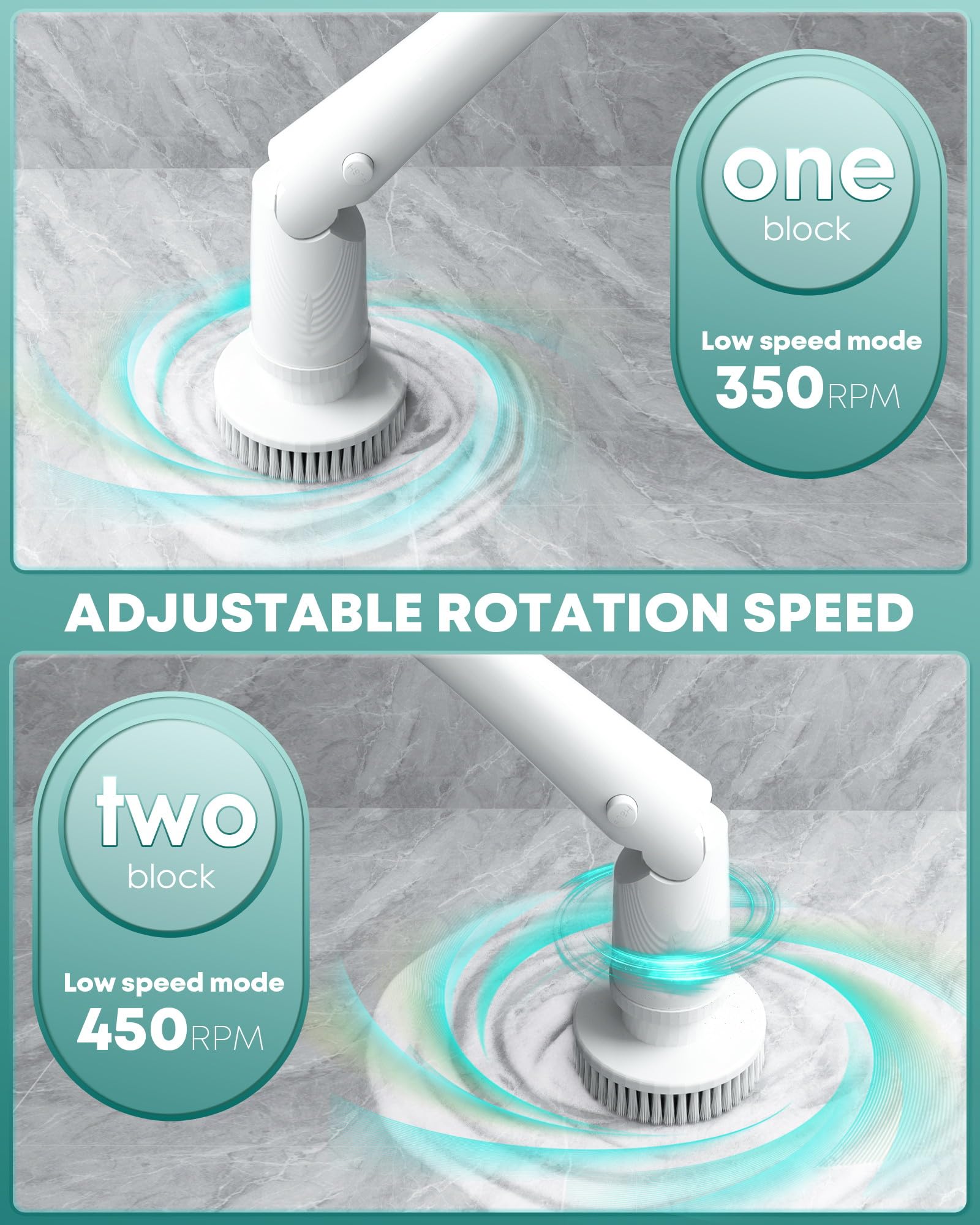 Electric Spin Scrubber, TRAJADA Shower Cleaning Brush with 5 Replacement Heads,3 Adjustable Angle Shower Scrubber,Cordless Power Scrub with Extension Handle for Cleaning Bathtub Grout Tile Floor