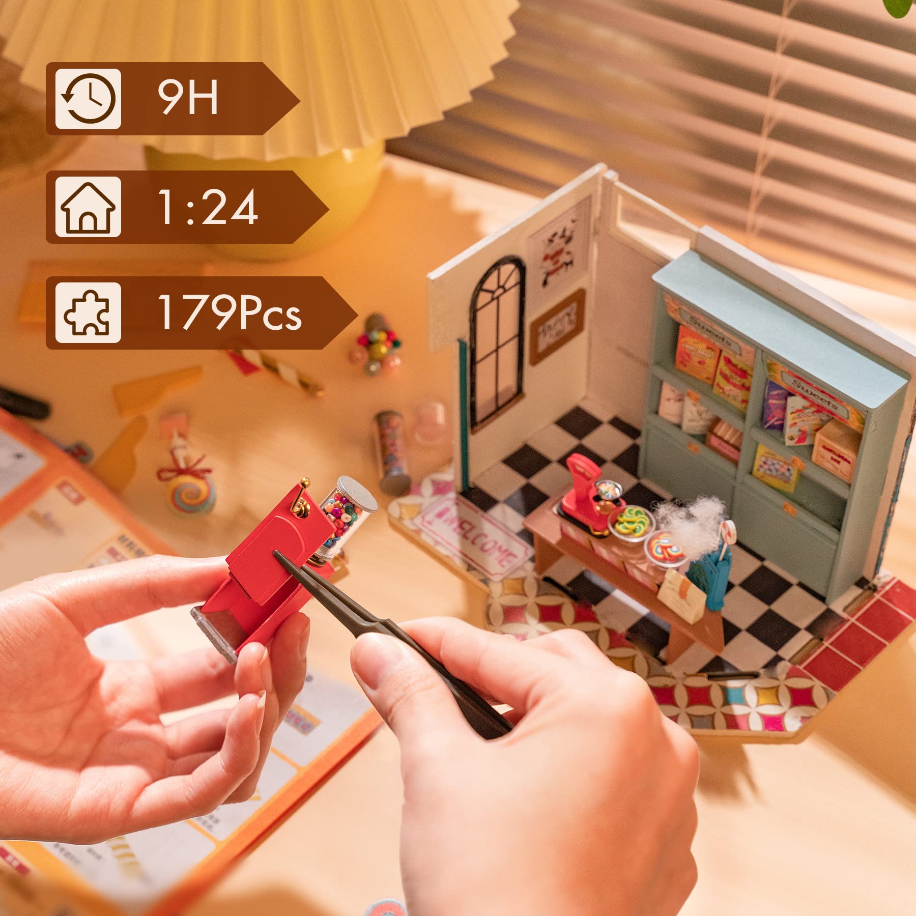 ROBOTIME DIY Miniature House Kit with Furnitures Tiny House Making Kit with LED Light 1:24 Scale Store Kit Creative Gifts Home Decor