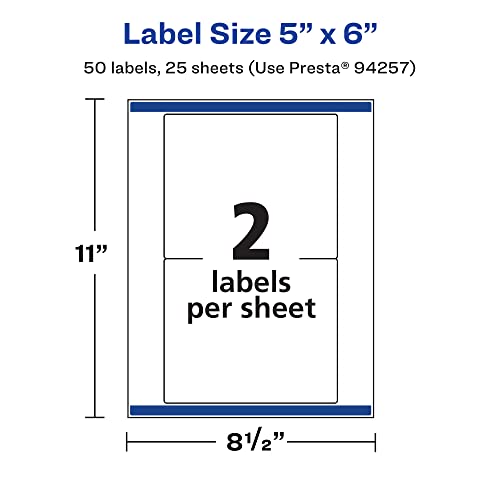 Avery Durable Waterproof Rectangle Labels with Sure Feed, 5" x 6", 50 Oil and Tear-Resistant Waterproof Labels, Laser/Pigment-Based Inkjet Printable Labels