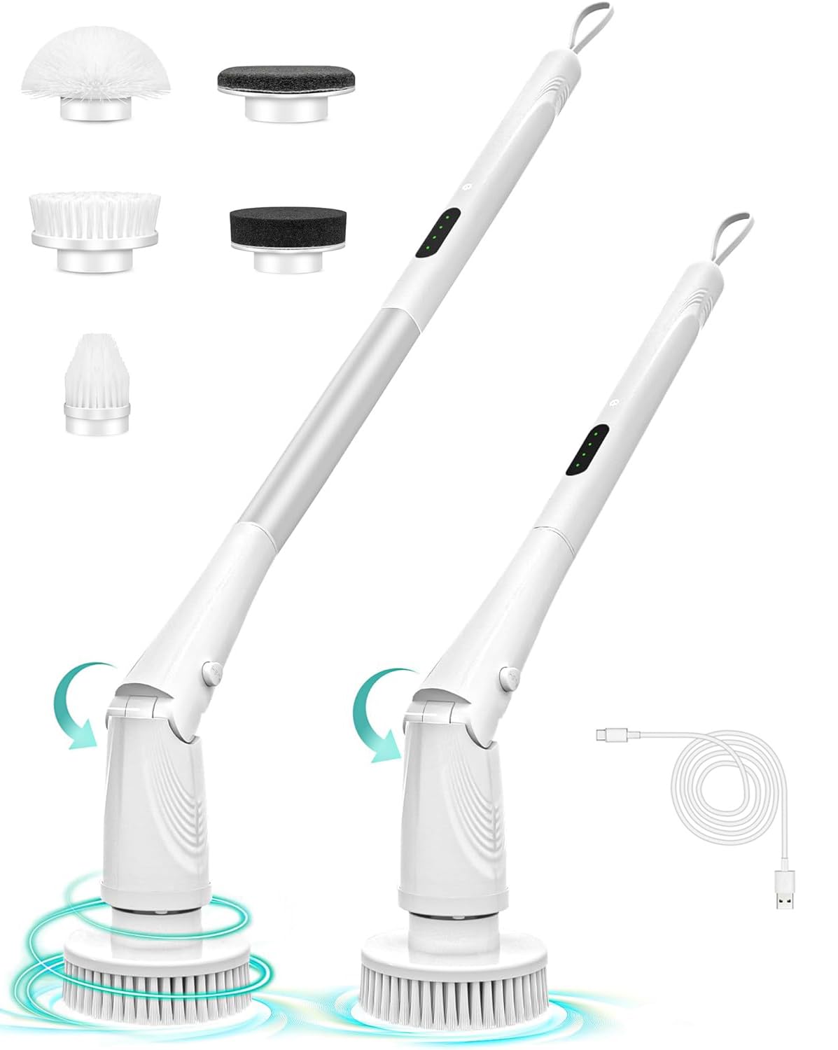 Electric Spin Scrubber, TRAJADA Shower Cleaning Brush with 5 Replacement Heads,3 Adjustable Angle Shower Scrubber,Cordless Power Scrub with Extension Handle for Cleaning Bathtub Grout Tile Floor