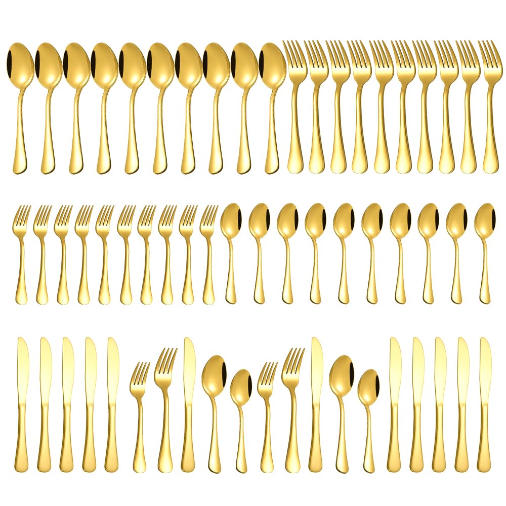 60 Pieces Black Silverware Set for 12, Compralo Stainless Steel Shiny Black Flatware Set, Cutlery Utensil Sets Include Knife Fork Spoon Set for Home Restaurant, Mirror Finish, Dishwasher Safe