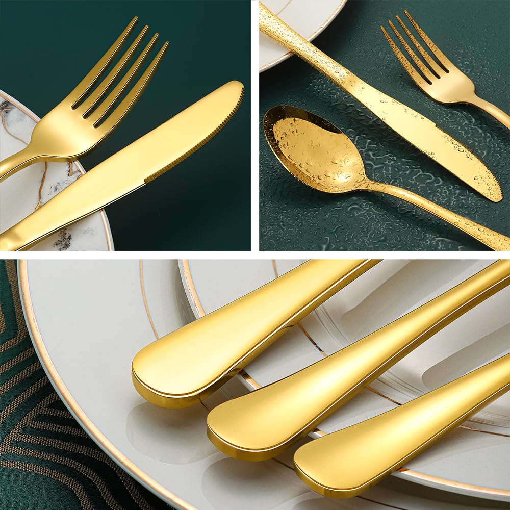 60 Pieces Black Silverware Set for 12, Compralo Stainless Steel Shiny Black Flatware Set, Cutlery Utensil Sets Include Knife Fork Spoon Set for Home Restaurant, Mirror Finish, Dishwasher Safe