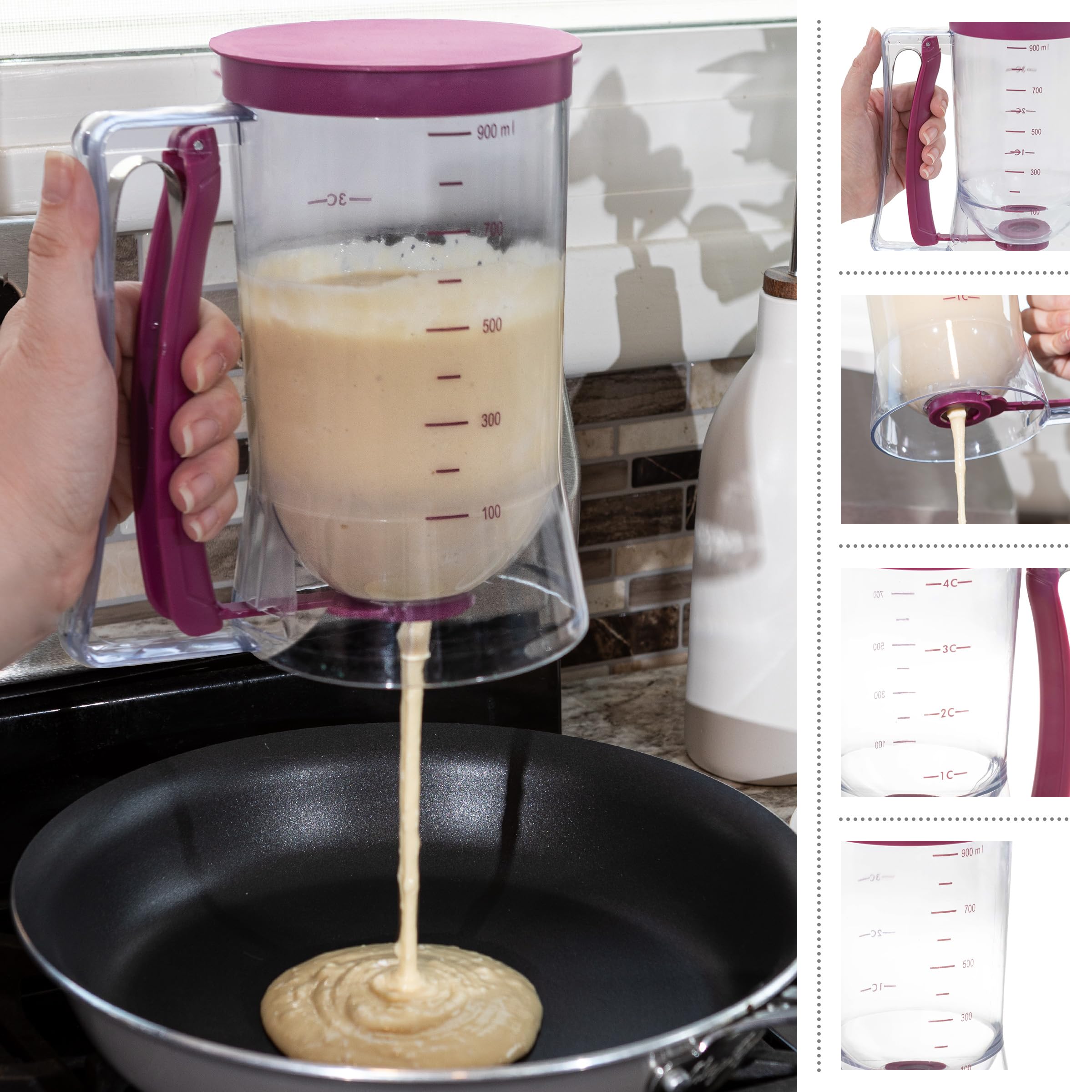 Chef Buddy Batter Dispenser, 4-Cup, Purple, Durable Plastic