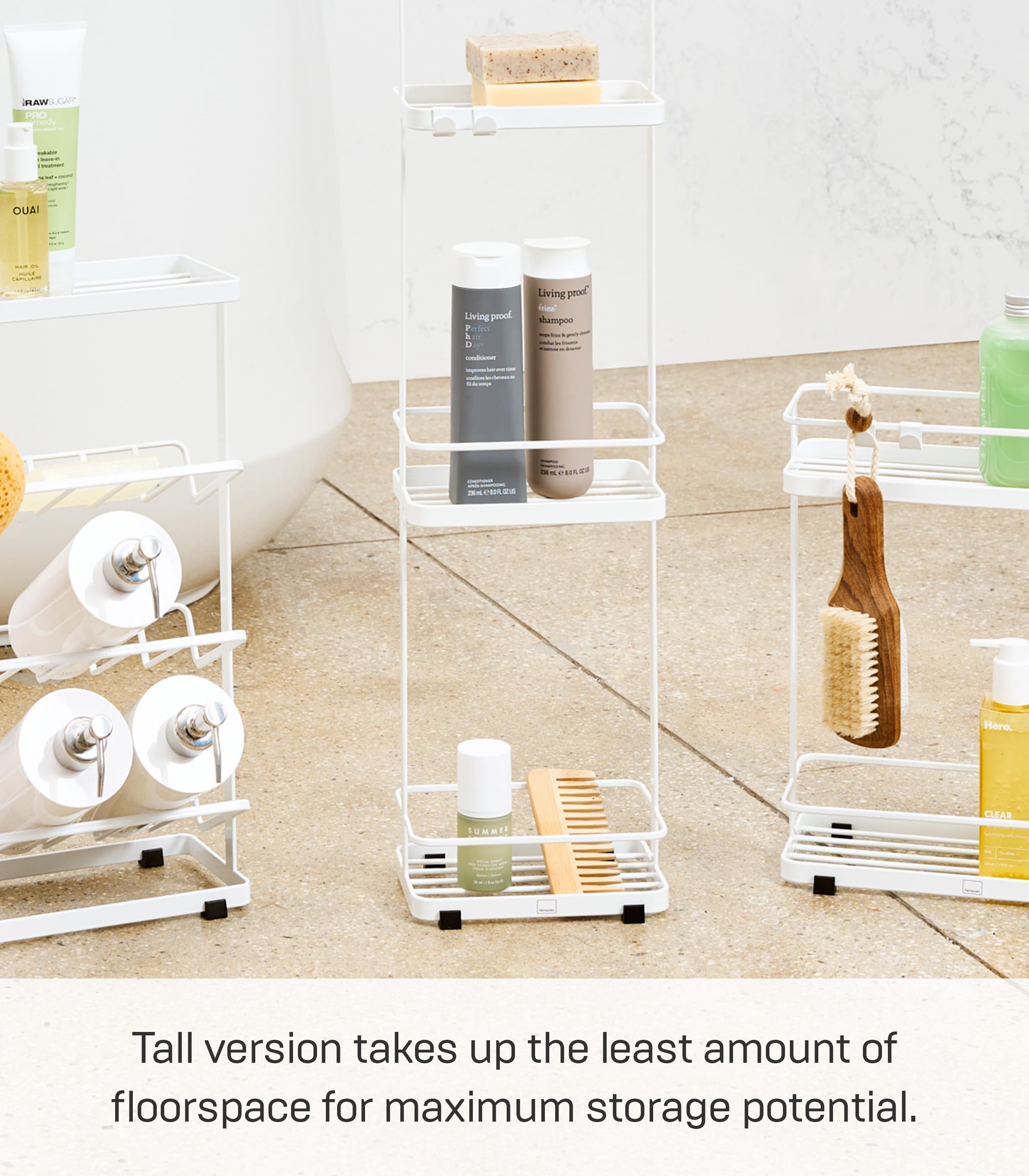 Yamazaki Home Wire Standing Bath Shelf Baskets | Steel | Tall | Shower Caddy, White