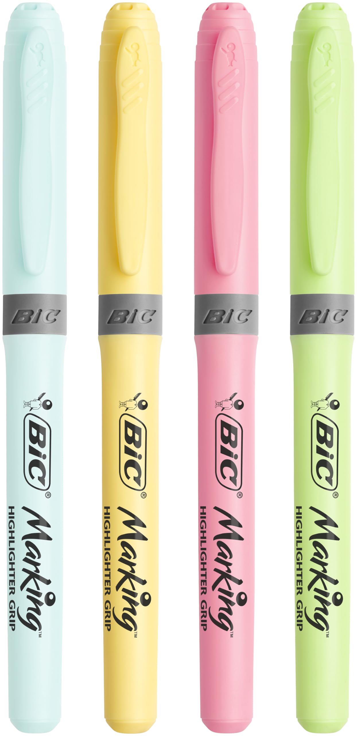 BIC Highlighter Grip Pastel, Highlighter Pens with Adjustable Chisel Tip, Rubber Grip for Extra Comfort, Assorted Colours, Pack of 6