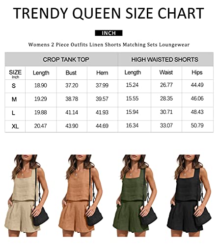 Trendy Queen Women 2 Piece Outfits Linen Matching Sets Two Piece Lounge Shorts Plus Size Crop Tank Tops 2024 Beach Clothes Summer Vacation