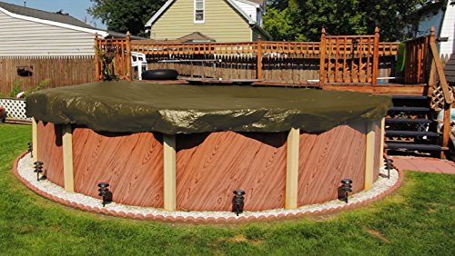 Buffalo Blizzard Supreme Plus Winter Cover for 30-Foot Round Above-Ground Swimming Pools | Tan/Silver Reversible | 4-Foot Additional Material | Wind Guard Clips Included