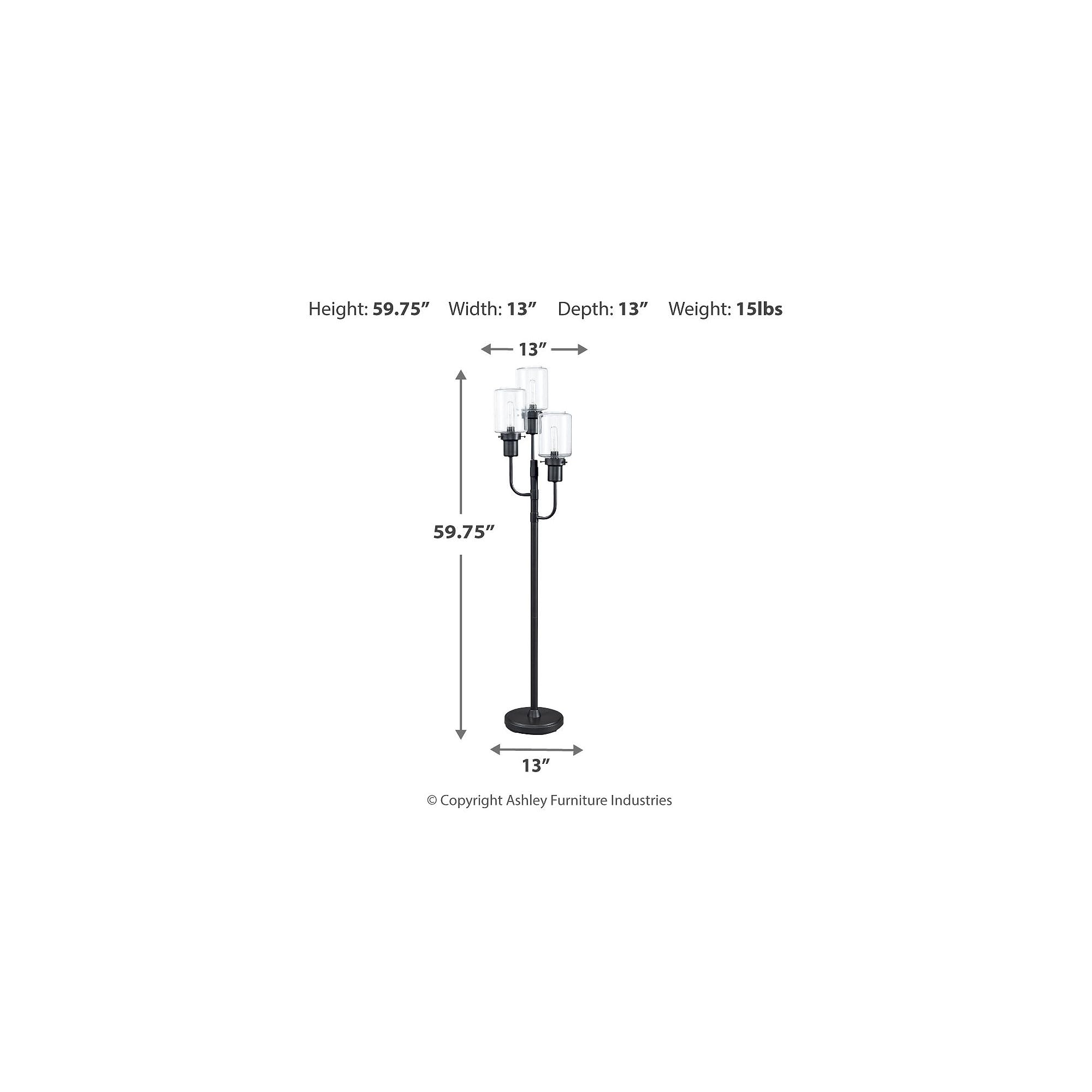 Signature Design by Ashley Jaak Contemporary 60" Floor Lamp with 3 Glass Shades, Bronze