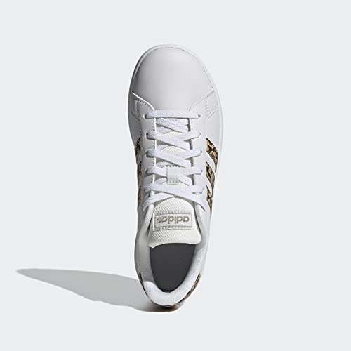 adidas Grand Court Sneaker, White/White/White/Champagne Metallic, 2 US Unisex Little Kid