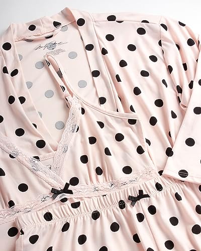 Marilyn Monroe Women's Pajama Set - 3 Piece Lounge Robe, Cami Tank Top, Pajama Shorts - Lace Trim Sleepwear for Women (S-XL), Size Small, Ice Pink Dot