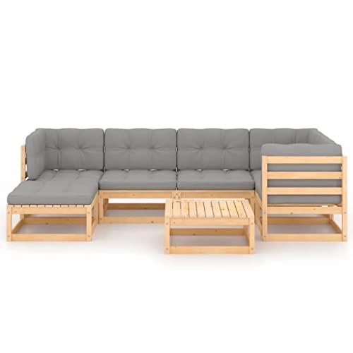 vidaXL Solid Pinewood Patio Lounge Set with Cushions 7 Piece Wooden Terrace Backyard Lounger Garden Outdoor Sofa Set Home Furniture