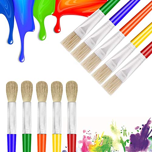 10Pcs Paint Brushes for Kids, Anezus Kids Paint Brushes Toddler Large Chubby Paint Brushes Round and Flat Preschool Paint Brushes for Washable Paint Acrylic Paint