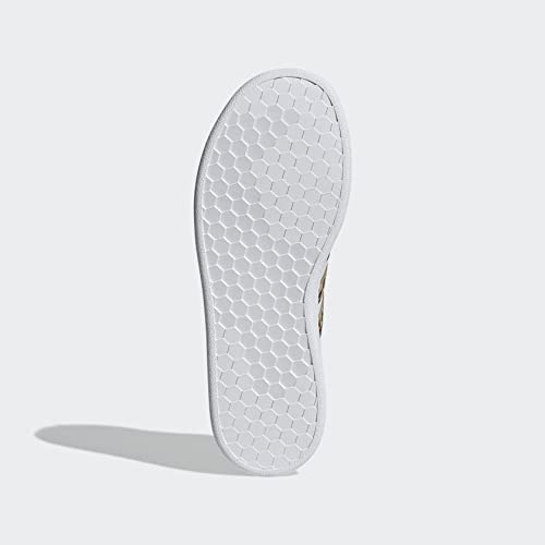 adidas Grand Court Sneaker, White/White/White/Champagne Metallic, 2 US Unisex Little Kid
