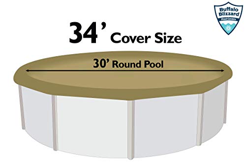 Buffalo Blizzard Supreme Plus Winter Cover for 30-Foot Round Above-Ground Swimming Pools | Tan/Silver Reversible | 4-Foot Additional Material | Wind Guard Clips Included