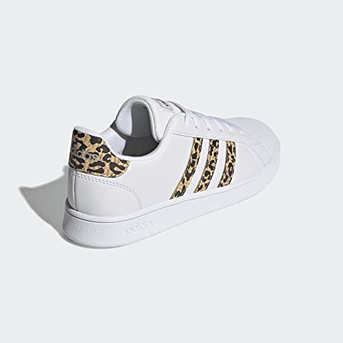 adidas Grand Court Sneaker, White/White/White/Champagne Metallic, 2 US Unisex Little Kid