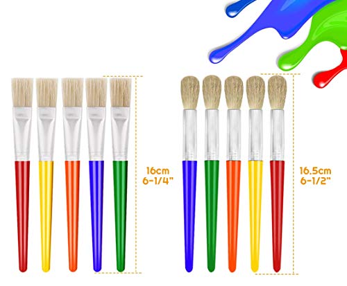 10Pcs Paint Brushes for Kids, Anezus Kids Paint Brushes Toddler Large Chubby Paint Brushes Round and Flat Preschool Paint Brushes for Washable Paint Acrylic Paint