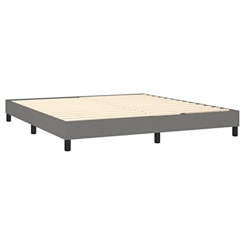 vidaXL Box Spring Bed Frame Home Indoor Bedroom Bed Accessory Wooden Upholstered Double Bed Base Furniture Dark Gray 76"x79.9" King Fabric