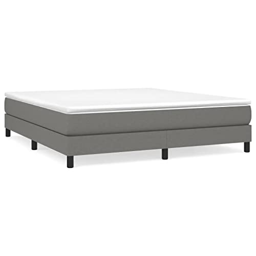 vidaXL Box Spring Bed Frame Home Indoor Bedroom Bed Accessory Wooden Upholstered Double Bed Base Furniture Dark Gray 76"x79.9" King Fabric